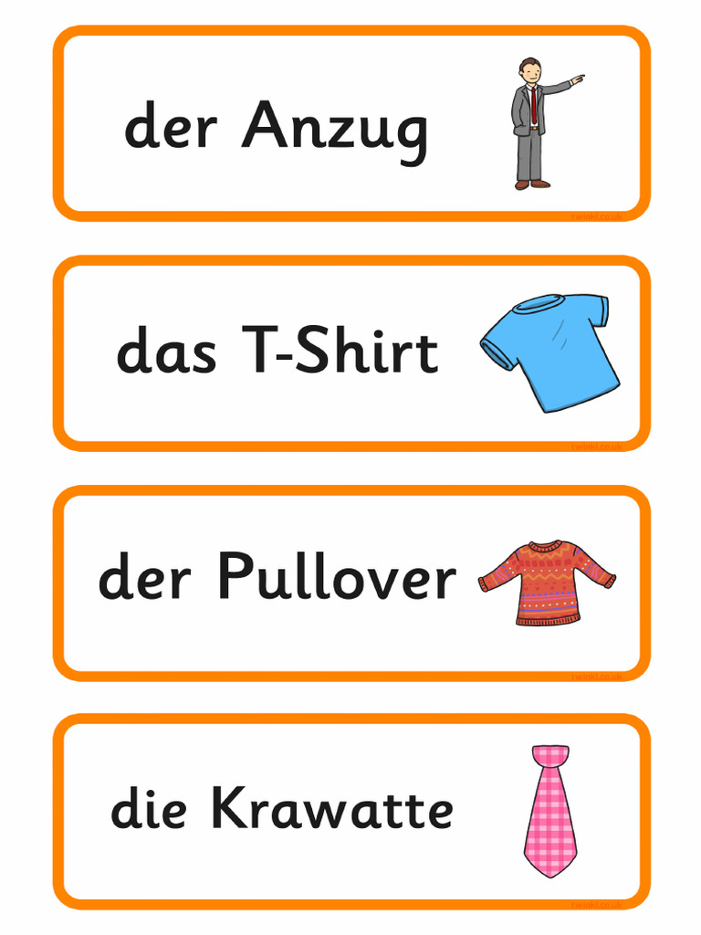 Clothes Shop Word Cards German | PDF
