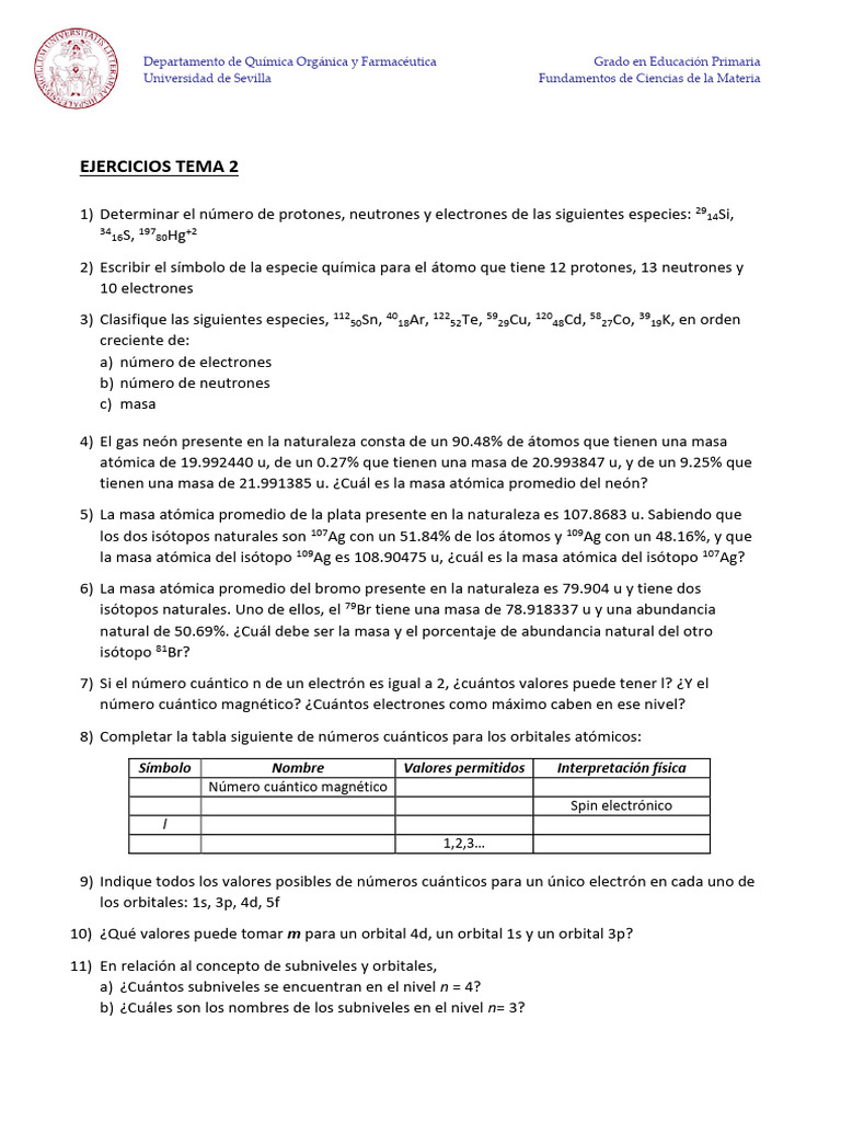 Tema 2 Ejercicios NUEVO | PDF | Ciencias fisicas | Química