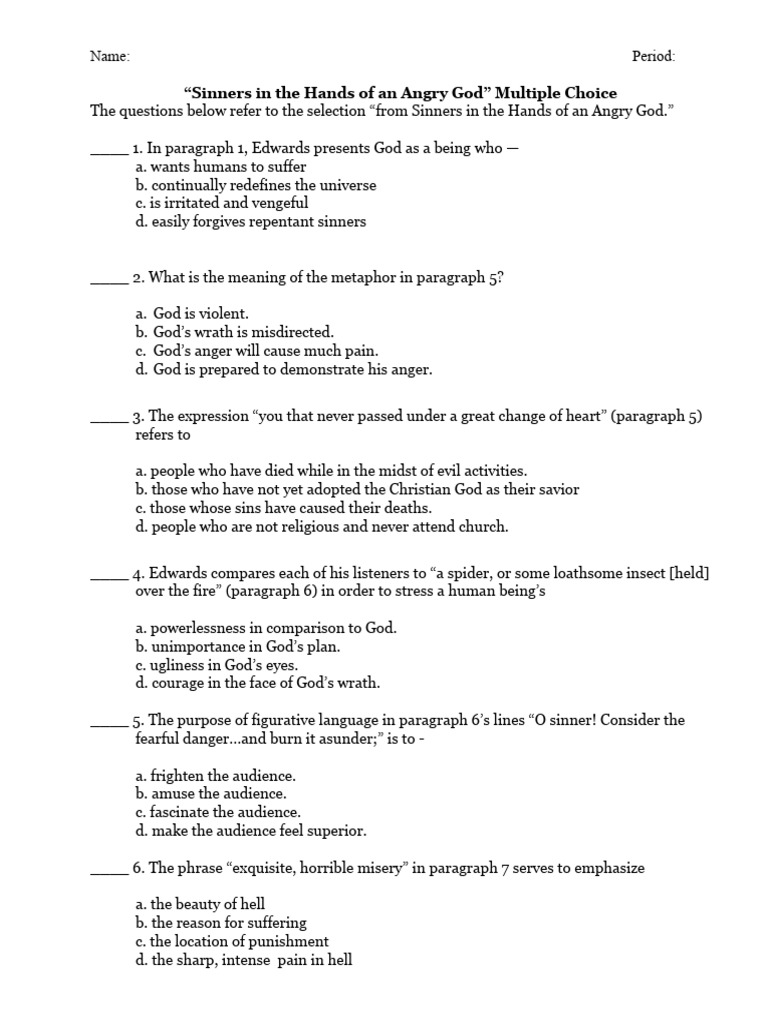 Sinners in the Hands of an Angry God Quiz | PDF | Anger | Sin