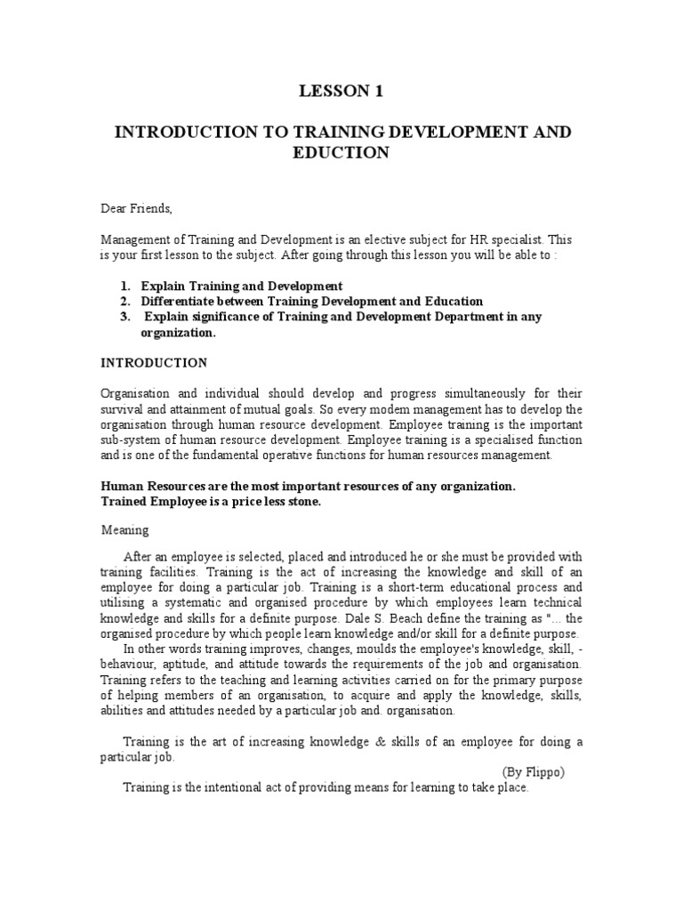 Lesson 01 Introduction To Training Development & Education | PDF ...