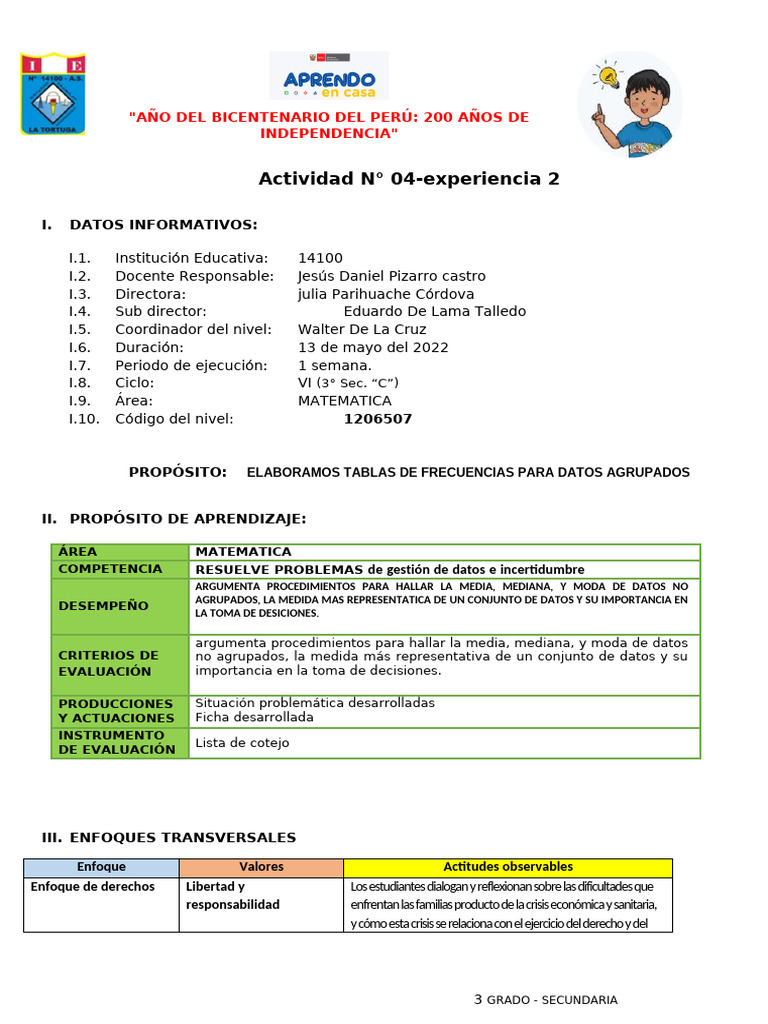 Sesion 4 - Tercero C-Tablas Datos Agrupados | PDF | Evaluación ...