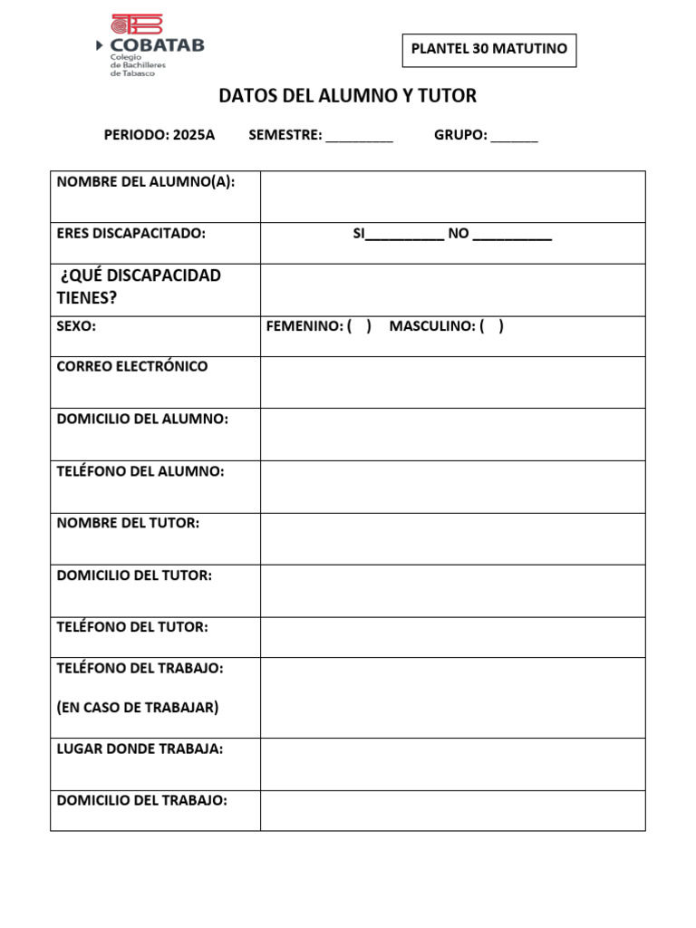 Hoja de Datos Del Alumno 25a | PDF