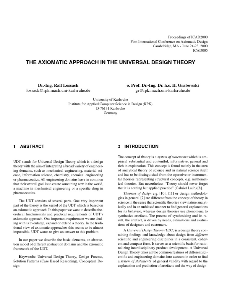 Axiomatic Approach To Universal Design Theory | PDF | Theory | Abstraction