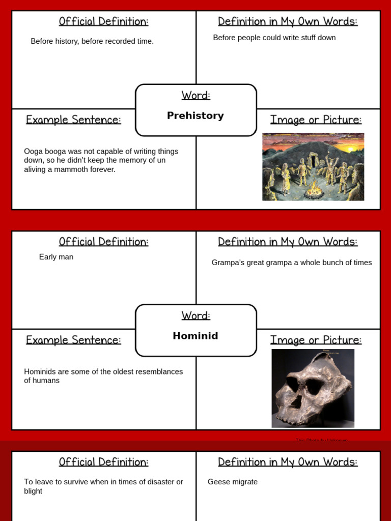 Prehistory Vocabulary Chart (Frayer Model) | PDF | Social Science | History