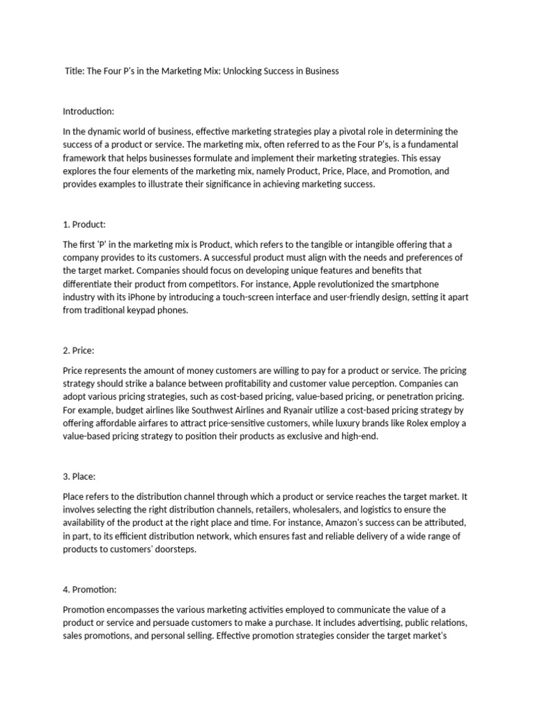 Four P's in The Marketing Mix | PDF | Marketing | Pricing