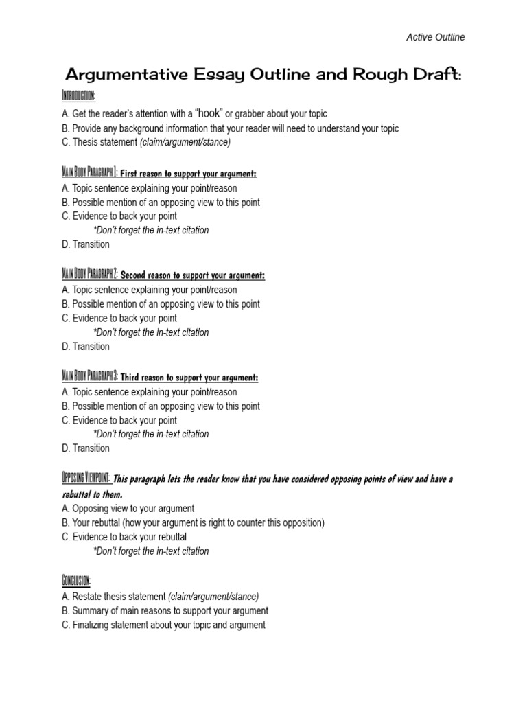 Argumentative Essay Outline | PDF | Argument | Adolescence