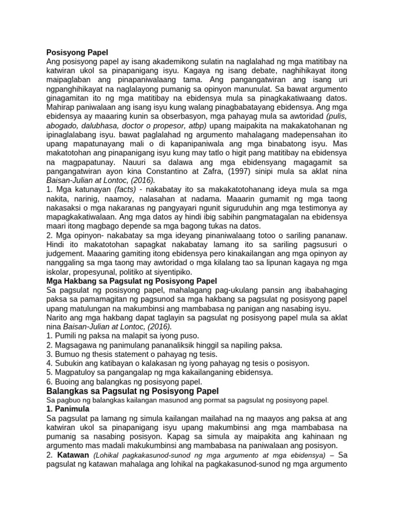 Posisyong Papel | PDF