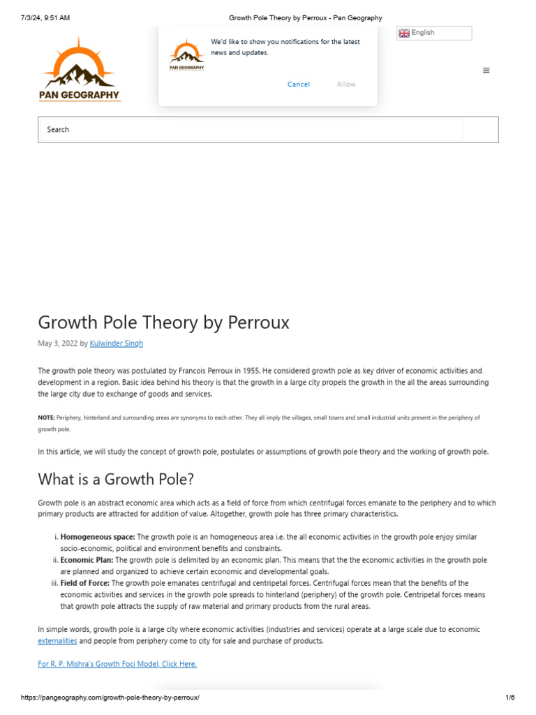 Growth Pole Theory by Perroux | PDF | Economies | Economics