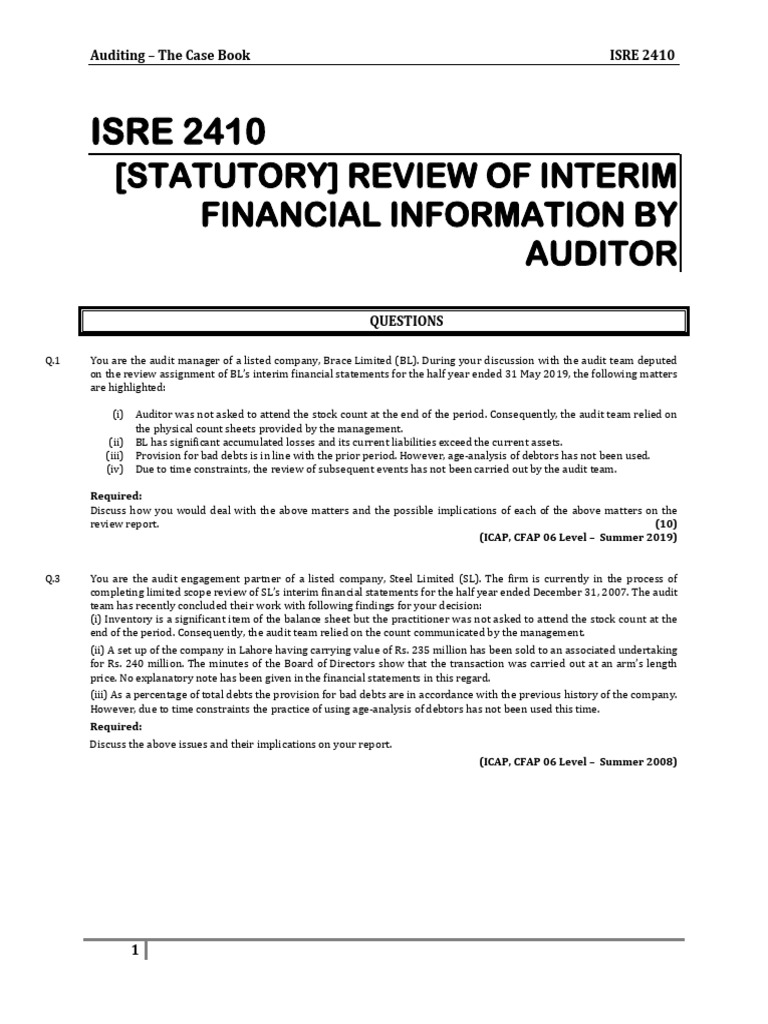 ISRE 2410 Case Book | PDF | Going Concern | Business