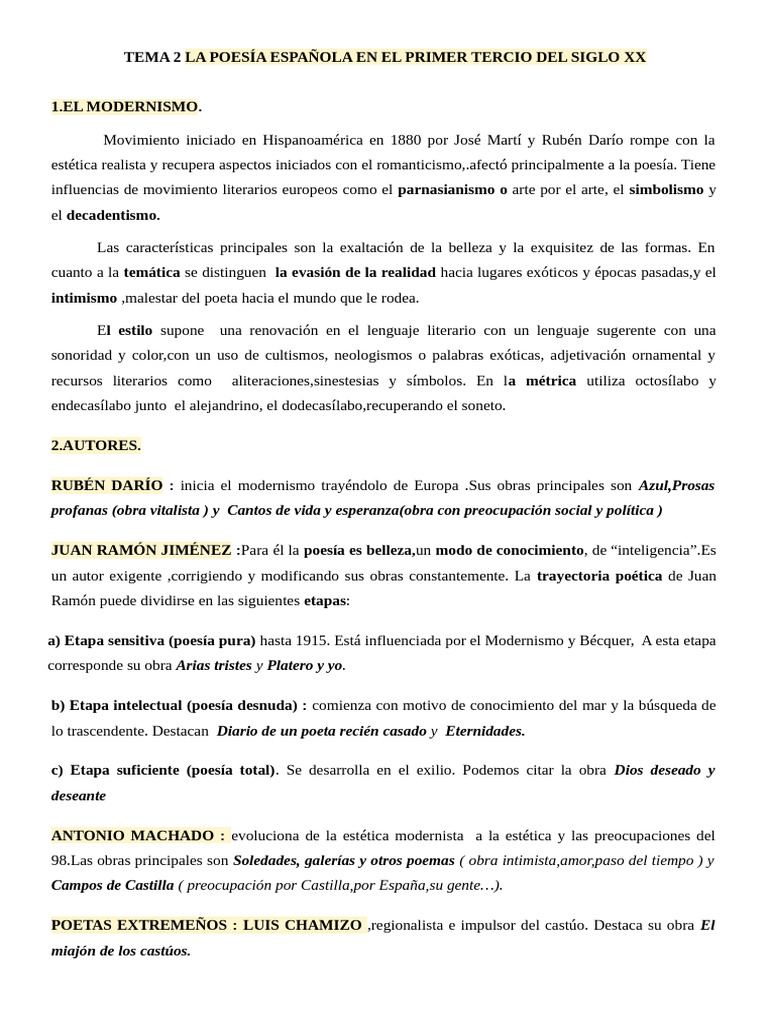 La Poesía Española en El Primer Tercio Del Siglo XX | PDF