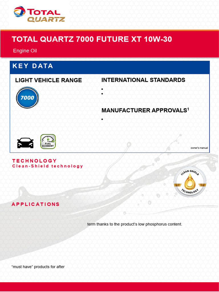 Total Quartz 7000 Fut XT 10w30 en | PDF | Motor Oil | Liquids