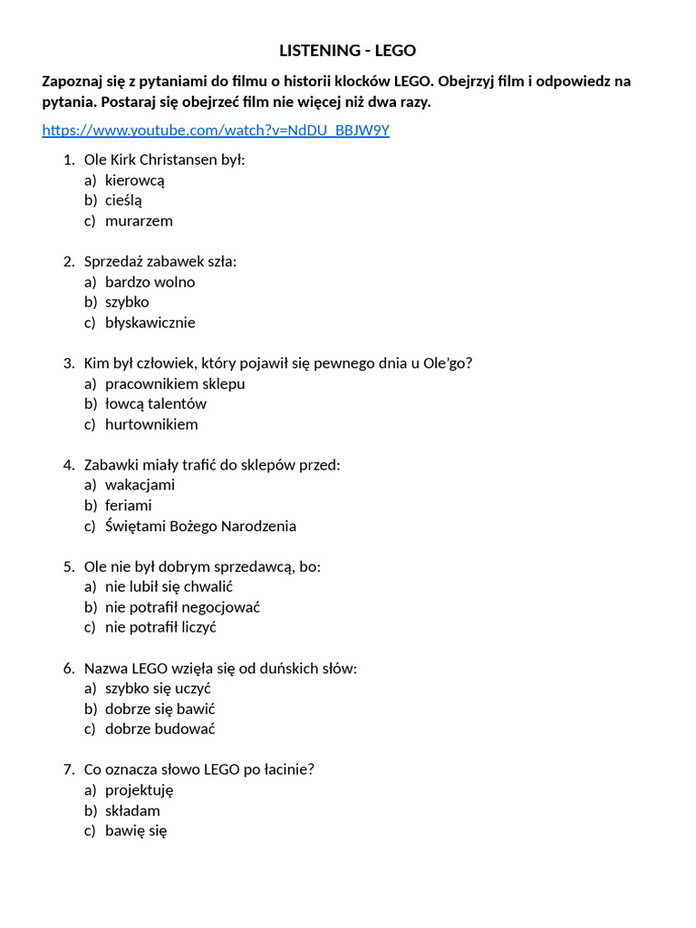 Listening - Lego | PDF