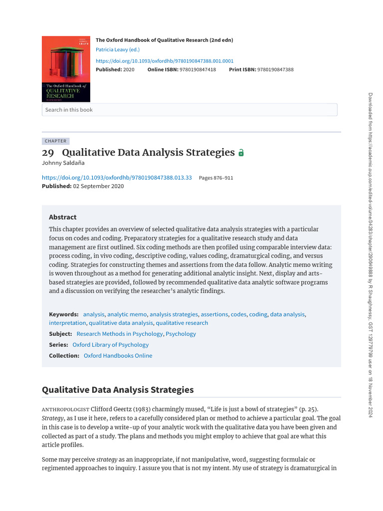 Qualitative Data Analysis Strategies by Saldaña, Johnny, and Patricia ...