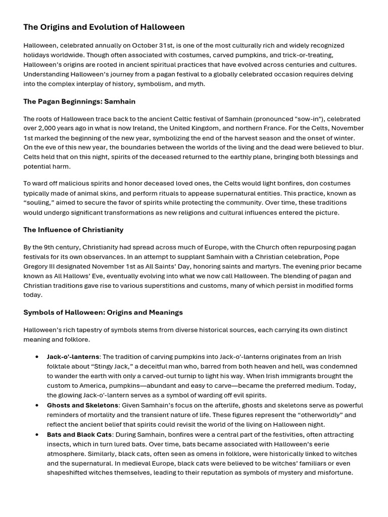 The Origins and Evolution of Halloween | PDF | Halloween | Cultural ...