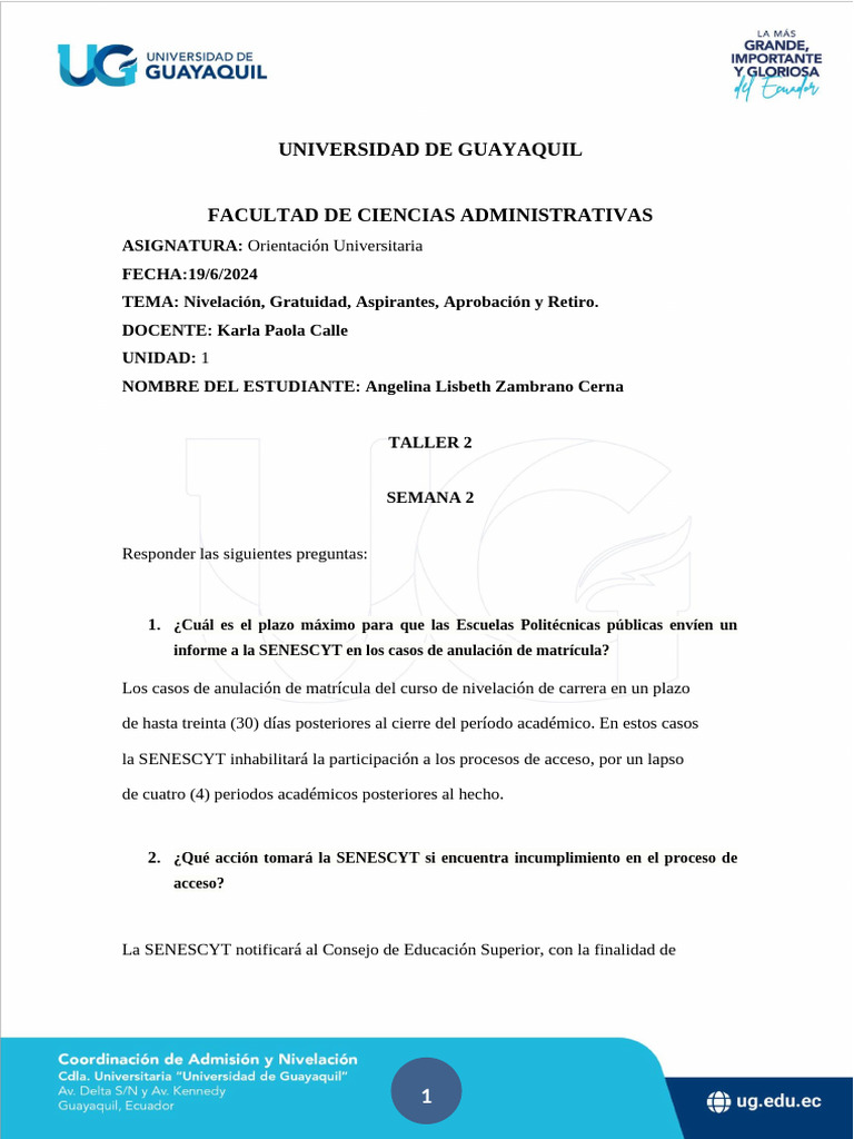 Tarea U1-Clase 2-S2.docx Deber | PDF | Educación más alta