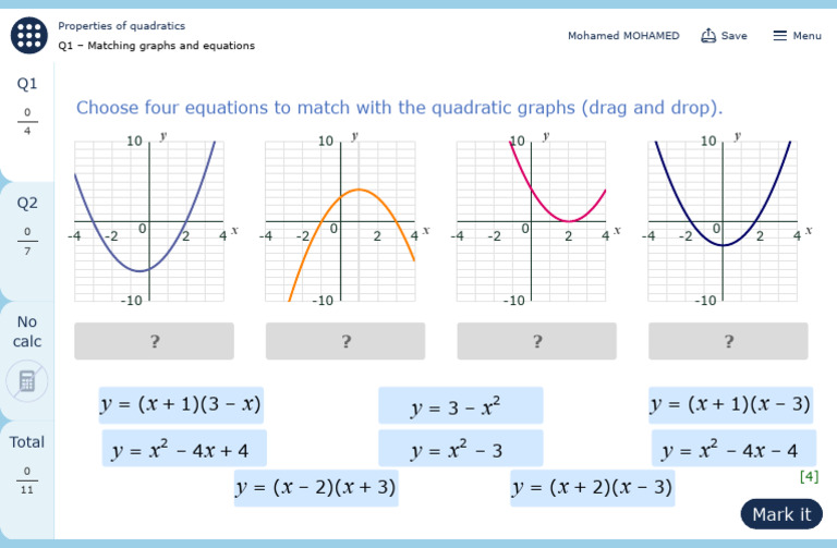 MyMaths Homework - Properties of Quadratics 5 | PDF