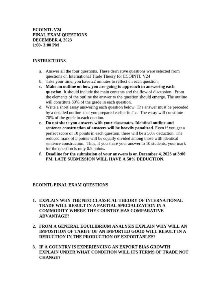 ECOINTL V24 Final Exam Questions | PDF