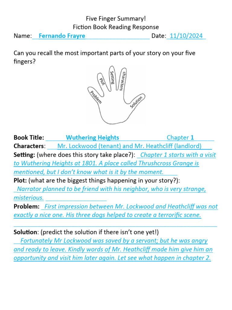 Five Finger Summary - Wuthering Heights - Chapter 1 | PDF | General Fiction