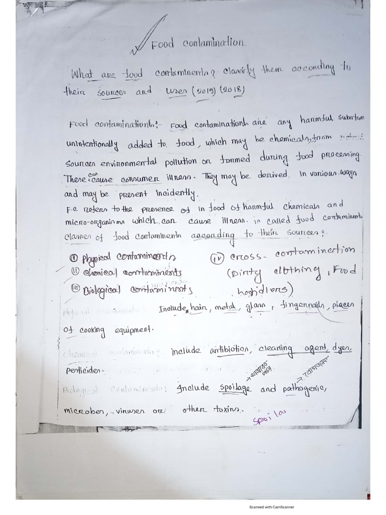 Food Contamination Sheet | PDF