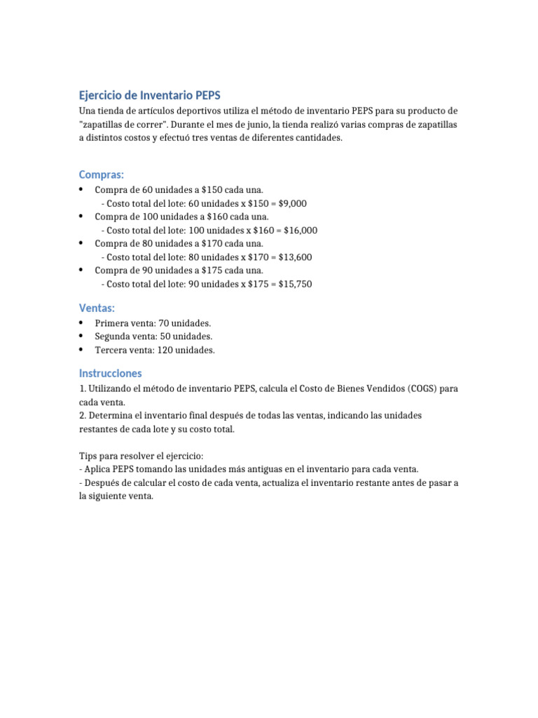 Ejercicio Inventario PEPS | PDF