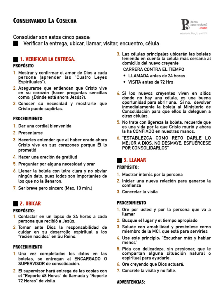 Conservando La Cosecha. Pasos para Consolidar A Los Nuevos | PDF | Oración