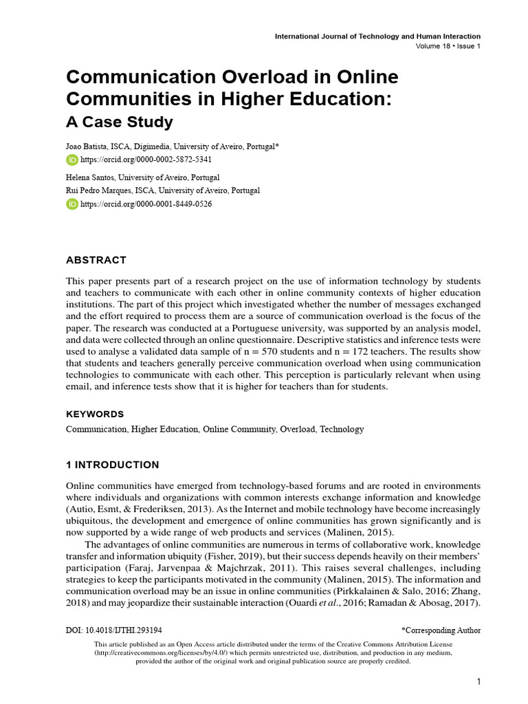 Communication Overload in Online Communities in Hi | PDF ...