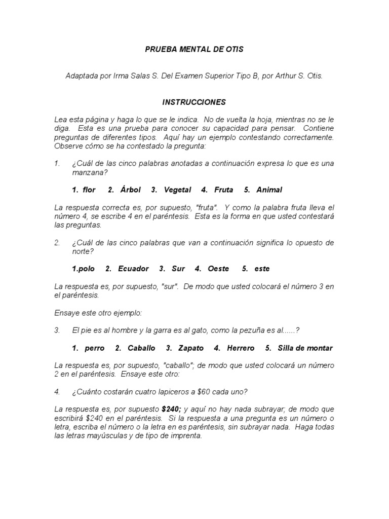 Prueba Mental de Otis Dificultad | PDF | Naturaleza