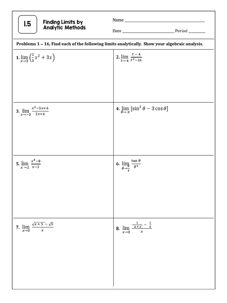 Practice 1 5 Finding Limits Analytically Pdf