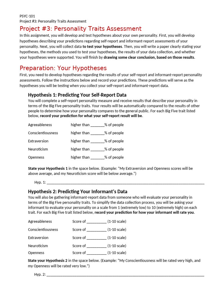 Project #3 - Personality Traits Assessment-V7 | PDF | Hypothesis ...