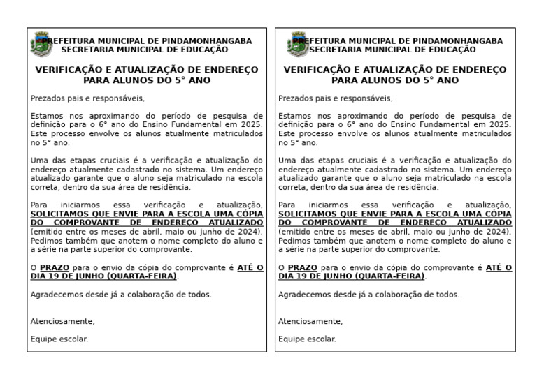 Modelo Bilhete para Atualizacao de Endereco | PDF | Negócios