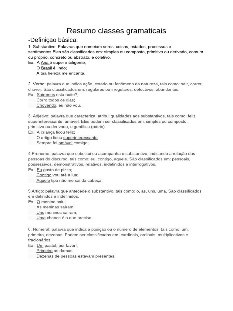 Resumo Classes Gramaticais | PDF | Pronome | Linguística