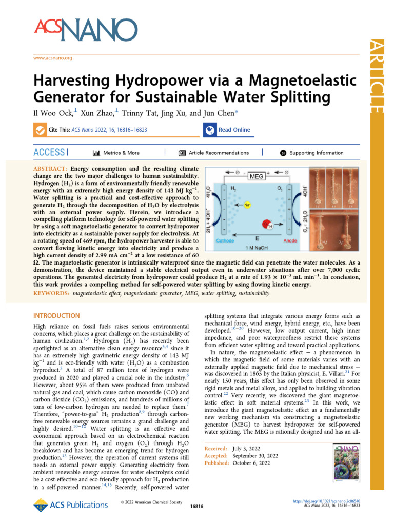 Ock Et Al 2022 Harvesting Hydropower via a Magnetoelastic Generator for ... Ock Et Al 2022 Harvesting Hydropower via a Magnetoelastic Generator for ...