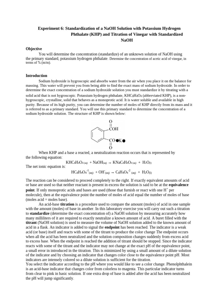 Standardization of NaOH Titration | PDF | Titration | Chemistry