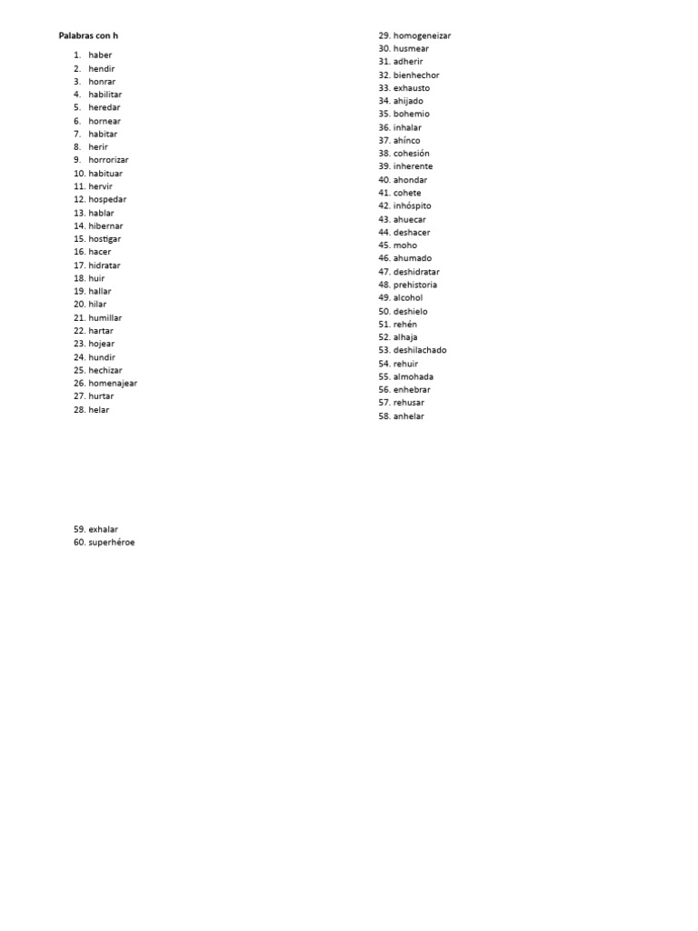 Lista de Palabras que Comienzan con H | PDF