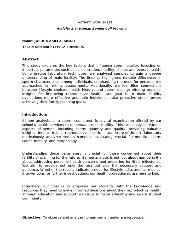 Gen Bio Sperm Analysis PDF Microscope Sperm