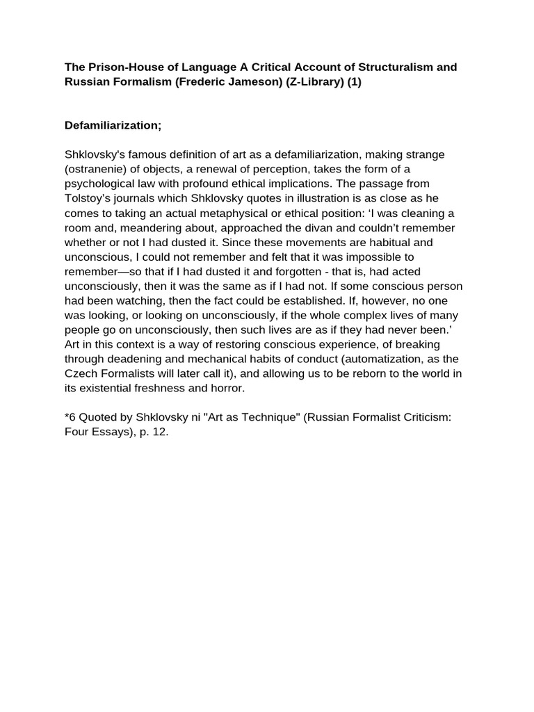 Critical Insights on Russian Formalism | PDF