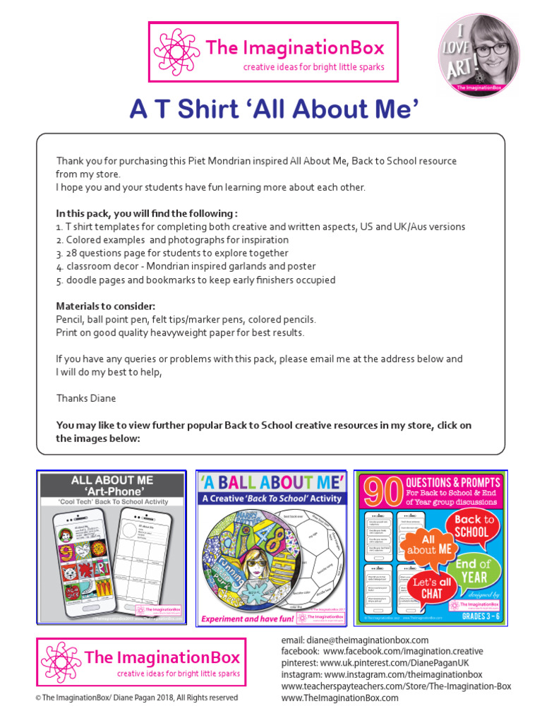All About Me Back to School Activities | PDF | T Shirt | Digital ...