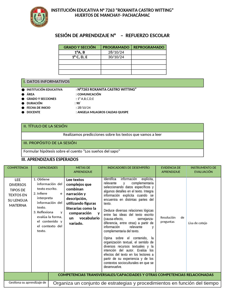 SESIÓN 2 - Refuerzo Escolar | PDF | Aprendizaje | Metacognición
