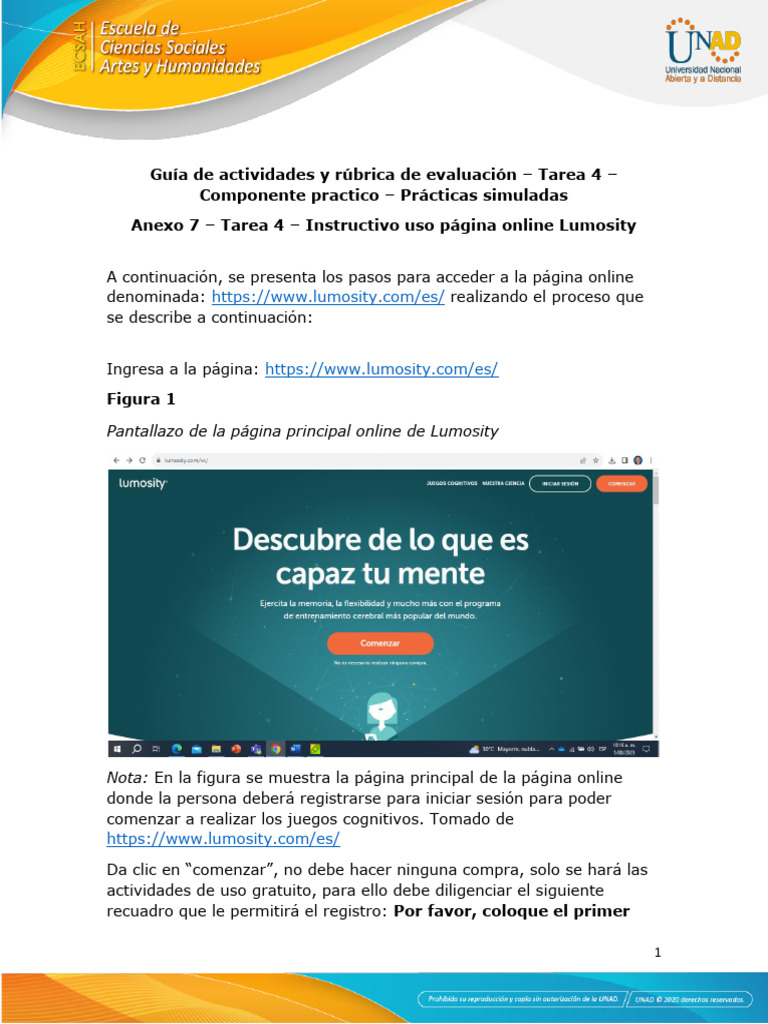 Anexo 7 - Instructivo Uso Página Online Lumosity | PDF | Memoria | Atención