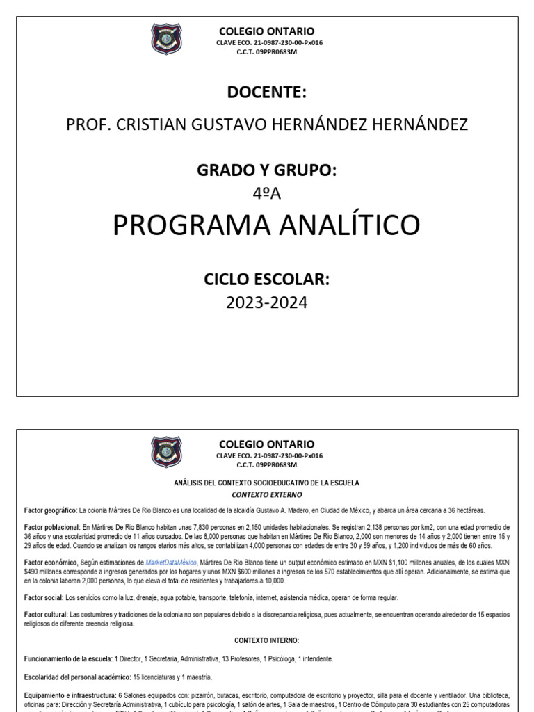 PROGRAMA ANALÍTICO 4to 2023 - 2024 | PDF | Narración | Adverbio