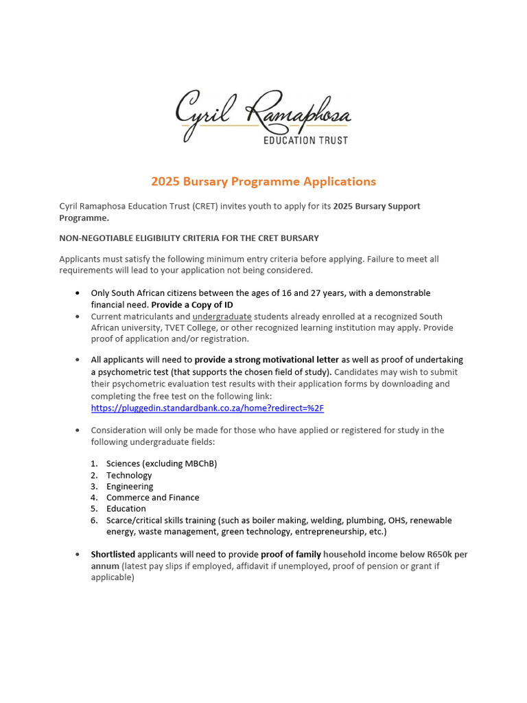 CRET - Bursary-Application-Criteria V2.0 | PDF