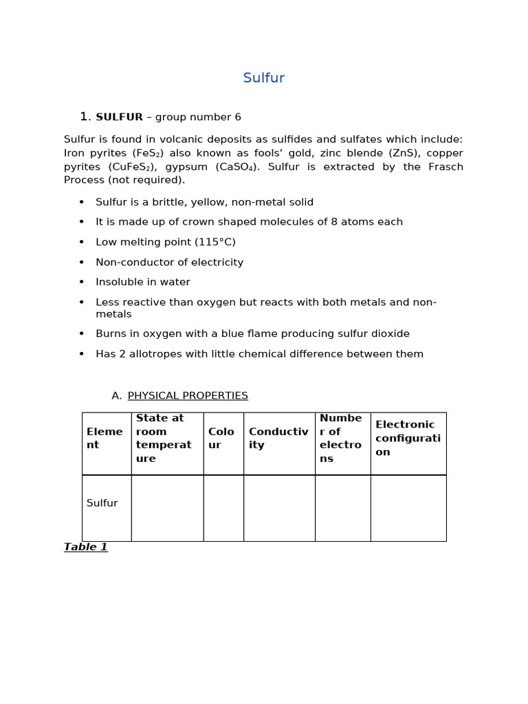 Chemistry of Sulfur and Its Compounds | PDF | Sulfur | Sulfuric Acid