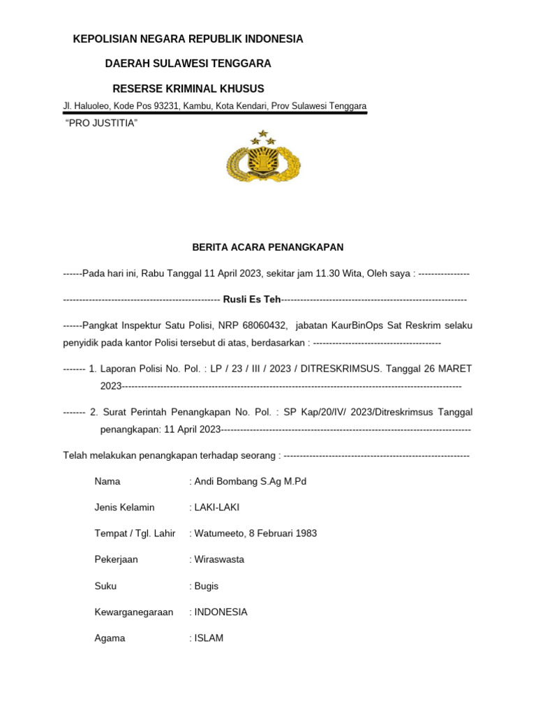 Berita Acara Penangkapan | PDF
