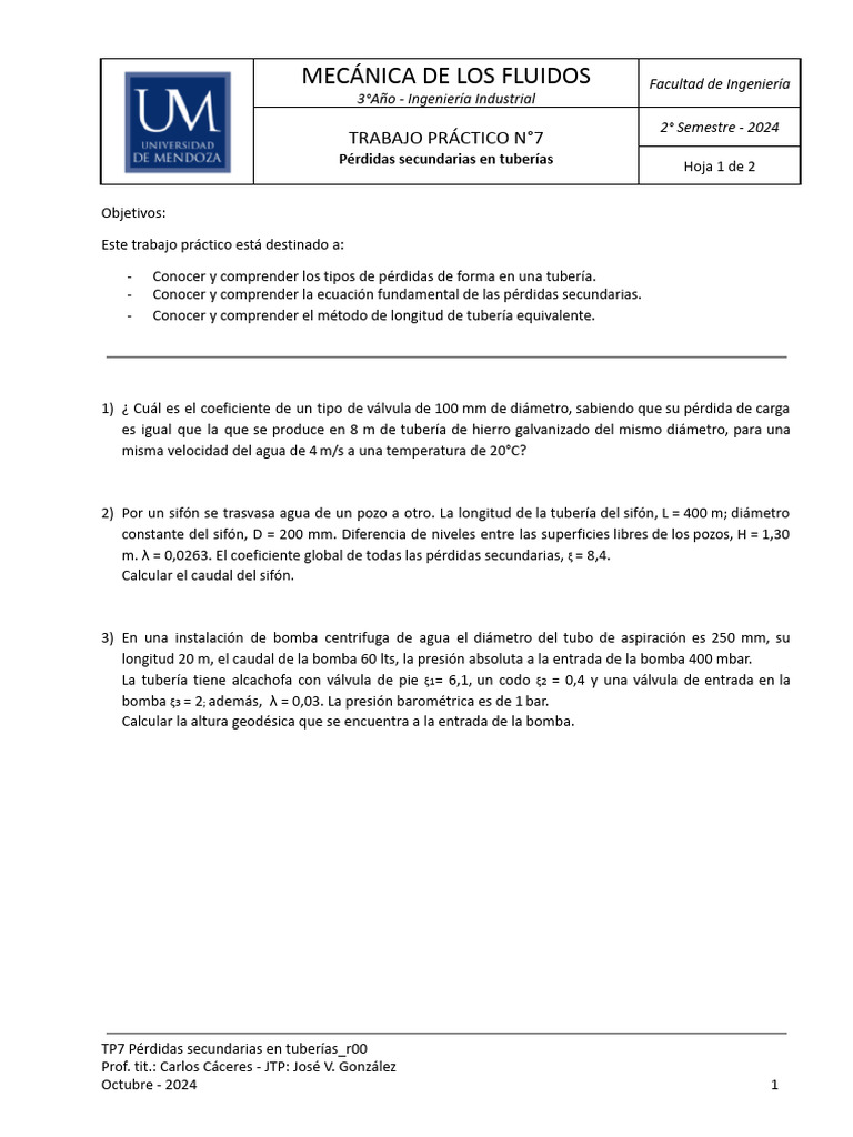 TP7 Pérdidas Secundarias en Tuberías - r00 | PDF