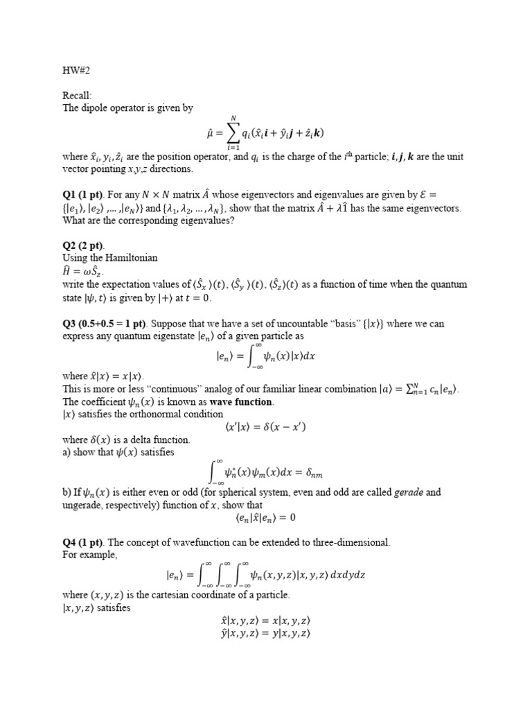 HW#2 | PDF | Eigenvalues And Eigenvectors | Wave Function