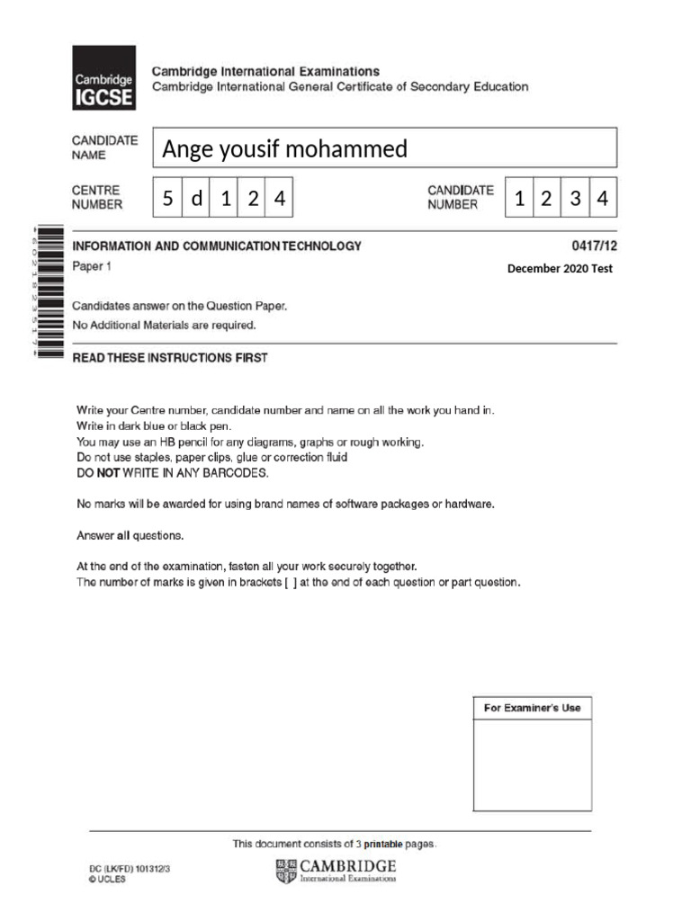 10 Assignment Test 2020 Paper 1 | PDF