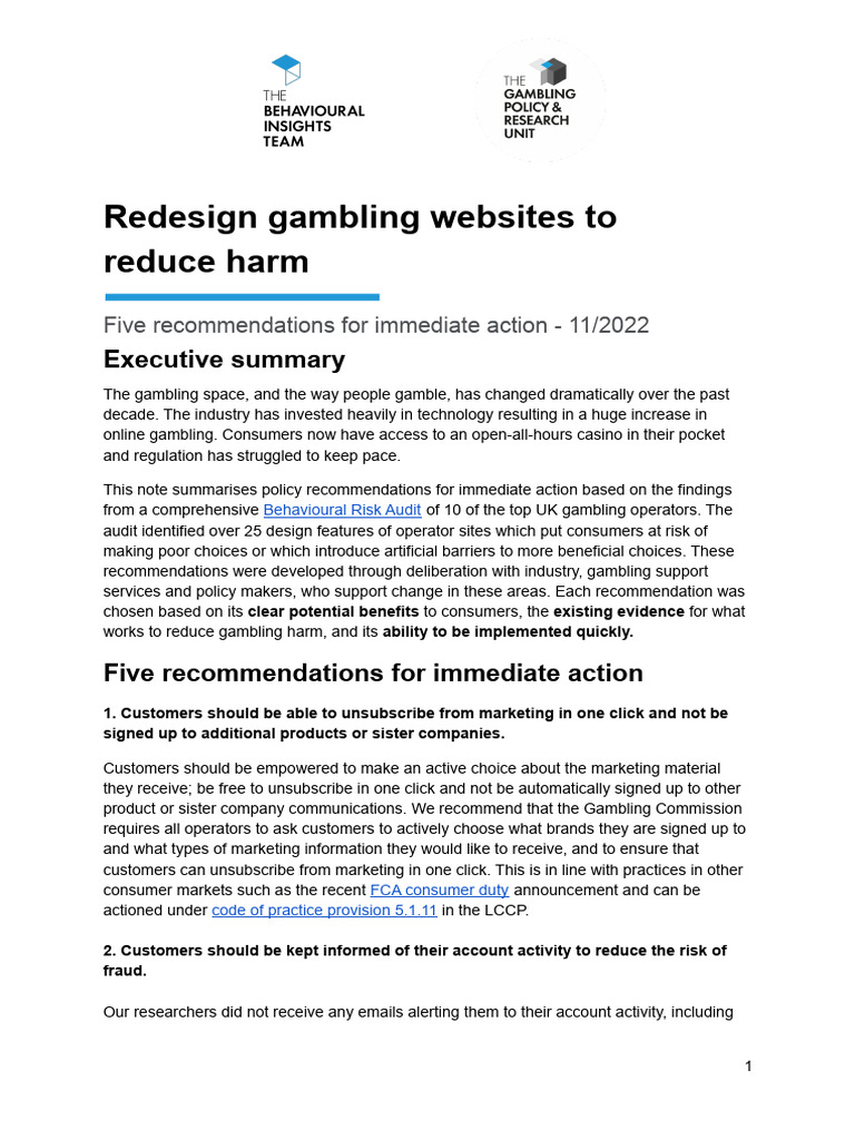 Redesign Gambling Websites To Reduce Harm Five Recommendations For ...