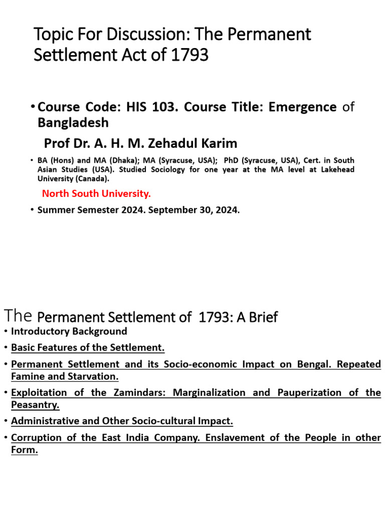 Permanent Settlement Act of 1793 | PDF | Finance & Money Management