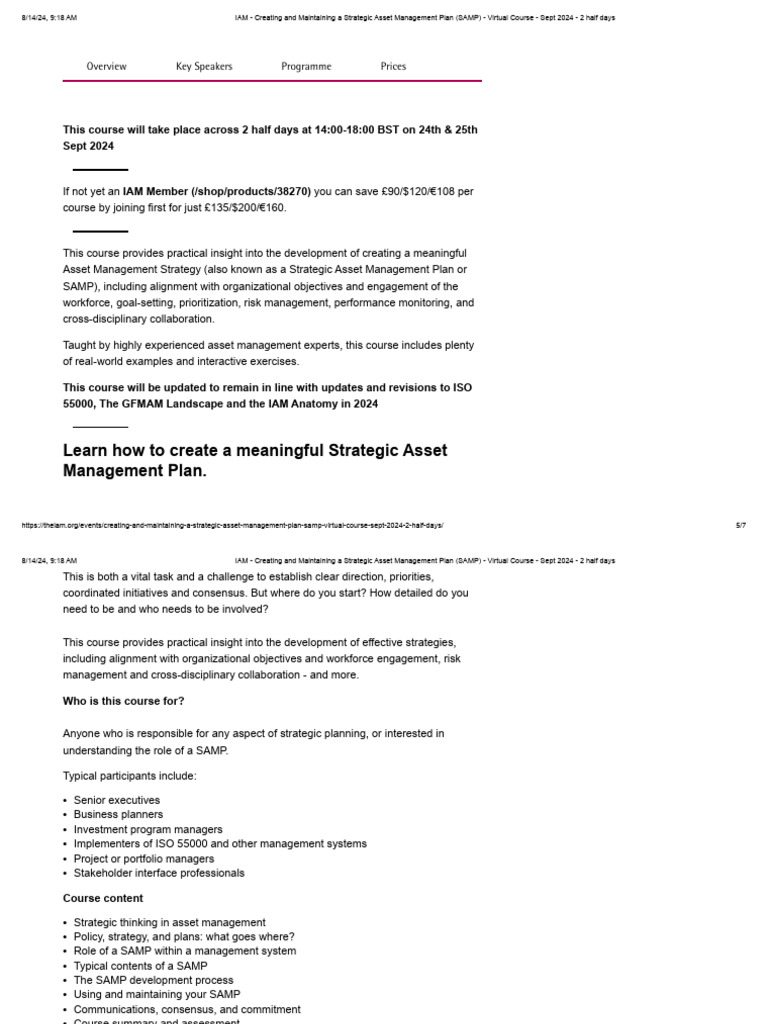 IAM - Creating and Maintaining A Strategic Asset Management Plan (SAMP ...