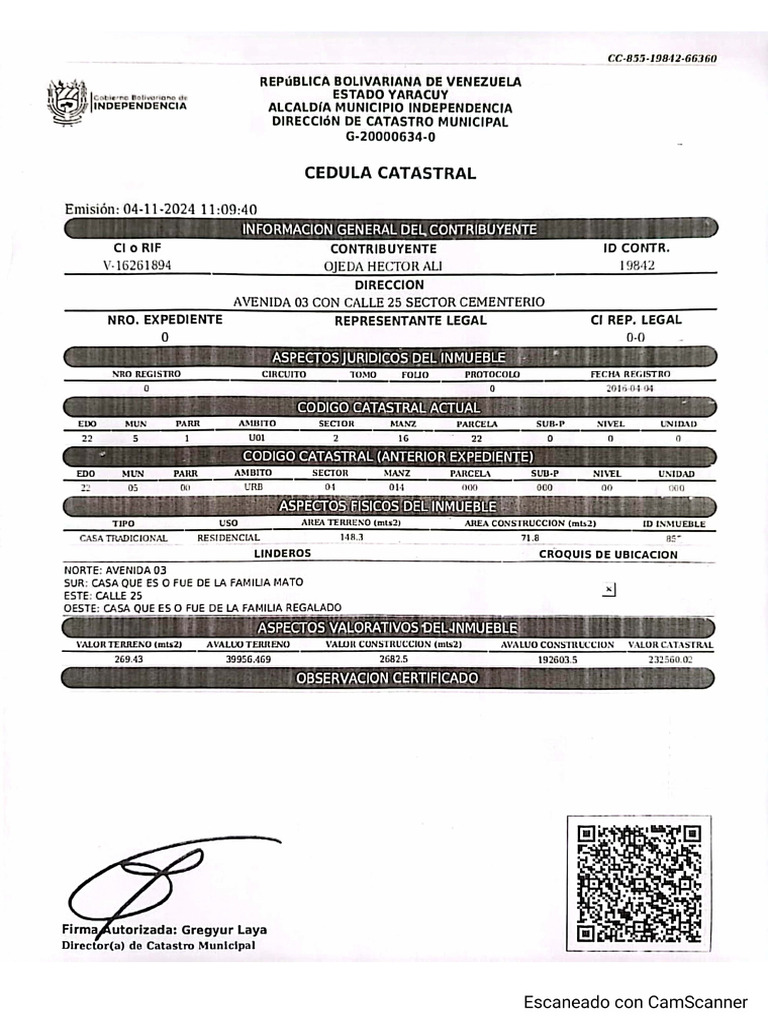 Cédula Catastral Cass San Felipe | PDF